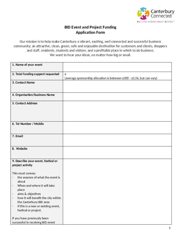 Bid Event and Project Funding Application Doc Template | pdfFiller