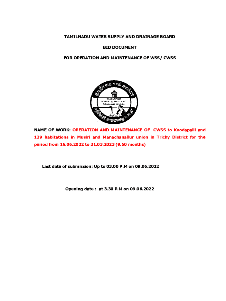 Fillable Online tamil nadu water supply and drainage board chennai ...