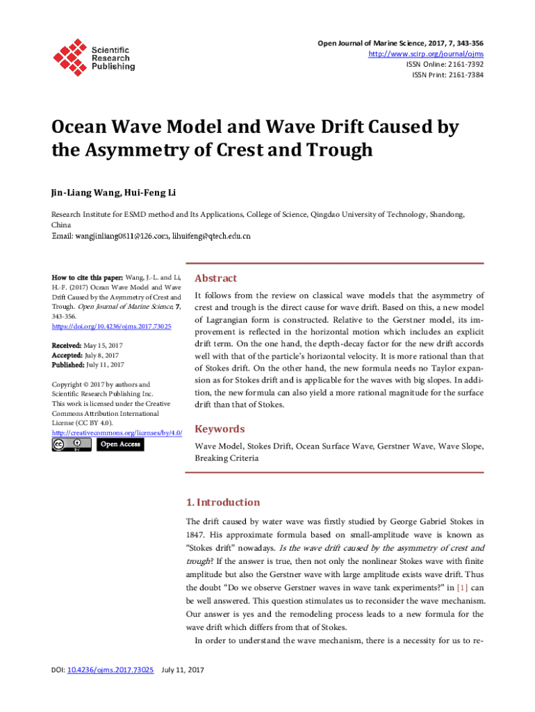 Fillable Online Ocean Wave Model and Wave Drift Caused by Crest and ...