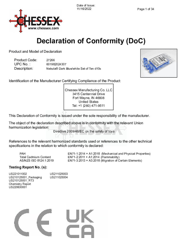 Fillable Online Declaration of Conformity for Nebula Dark Blue/white ...
