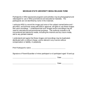Fillable Online Michigan State University Media Release Form 2023 ...