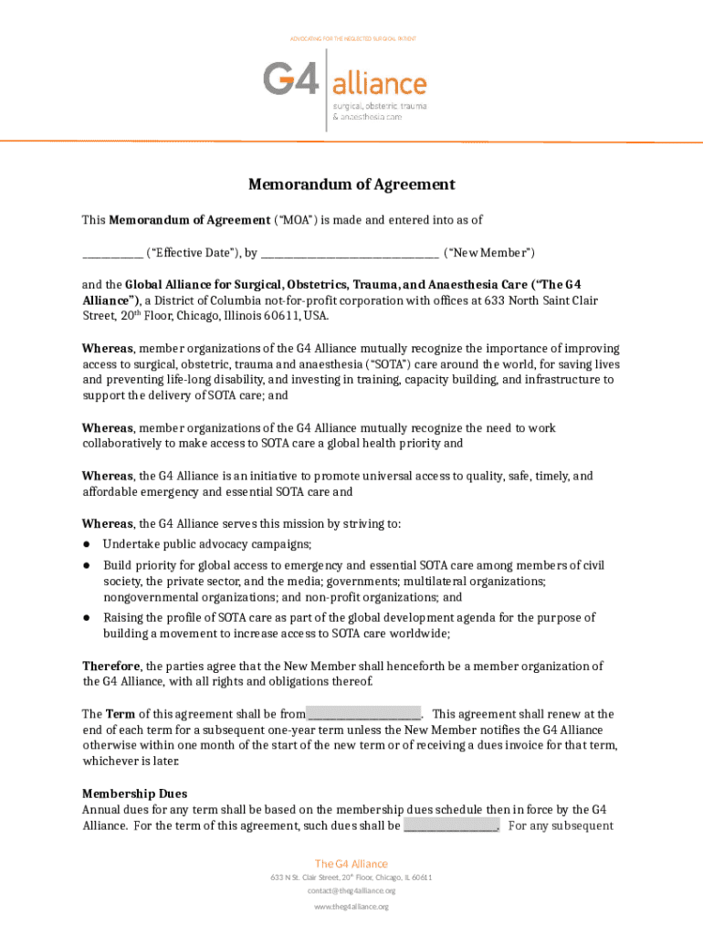 Memorandum of Agreement Doc Template | pdfFiller