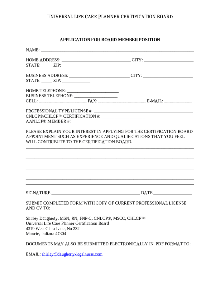 Application for Board Member Position Doc Template | pdfFiller