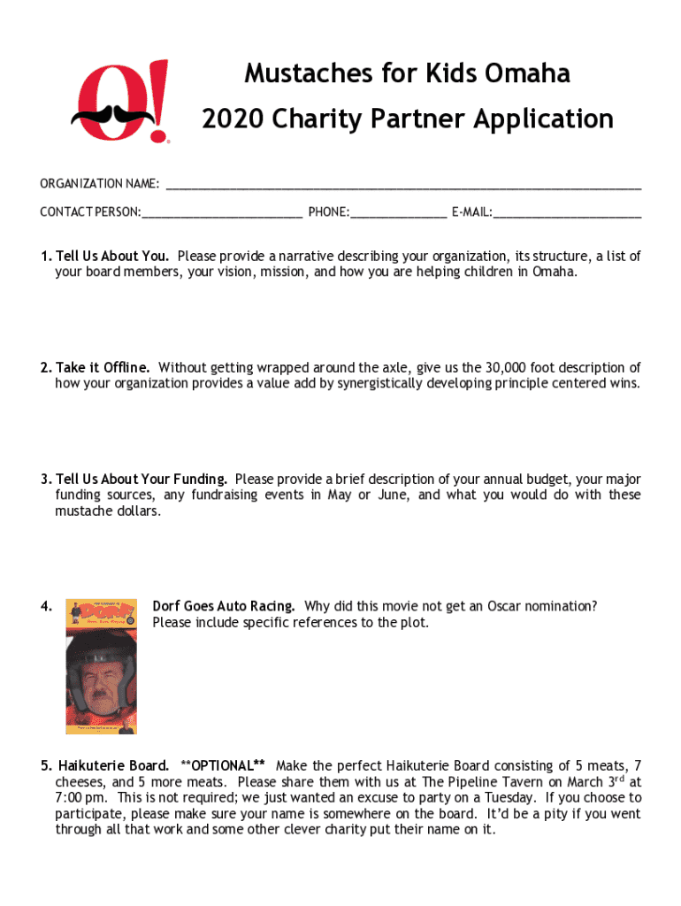 Fillable Online Mustaches for Kids Omaha 2020 Charity Partner ...