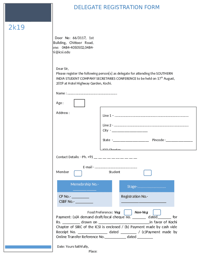 Delegate Registration Doc Template | pdfFiller