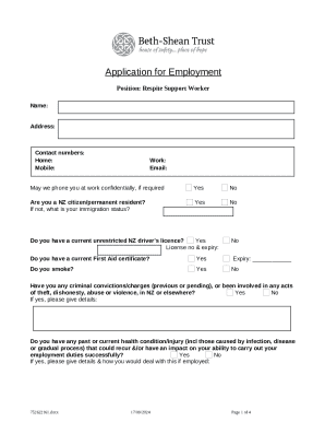 Application for Employment Doc Template | pdfFiller