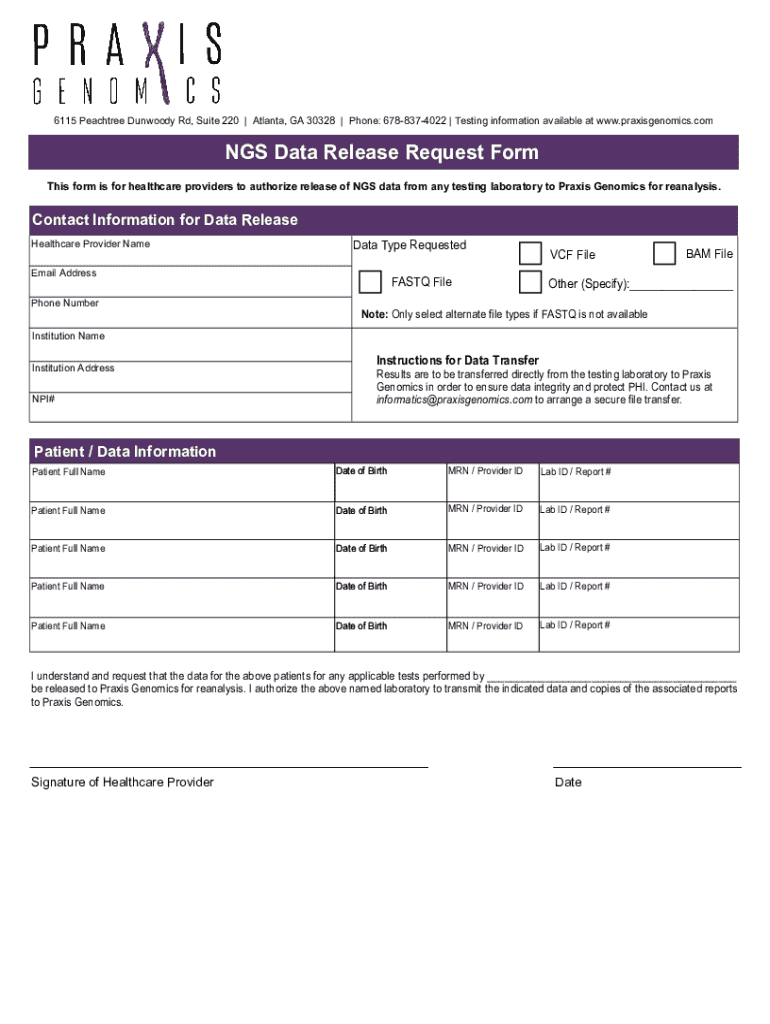 Fillable Online Ngs Data Release Request Form for Healthcare Providers ...