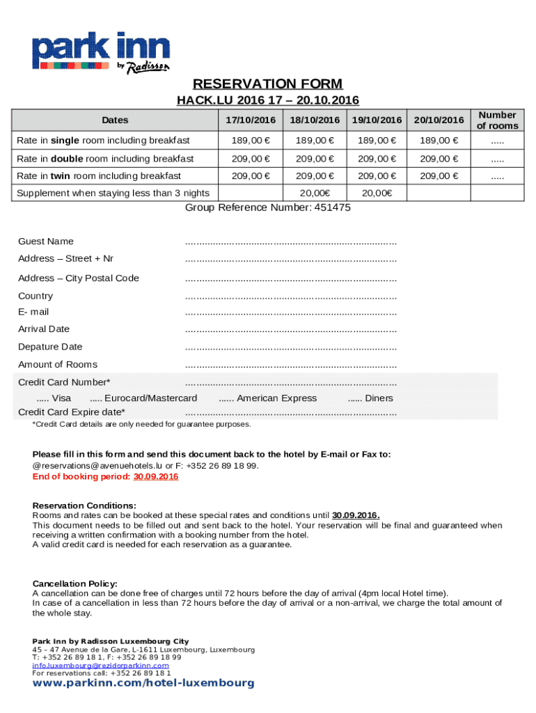 Reservation Doc Template | pdfFiller