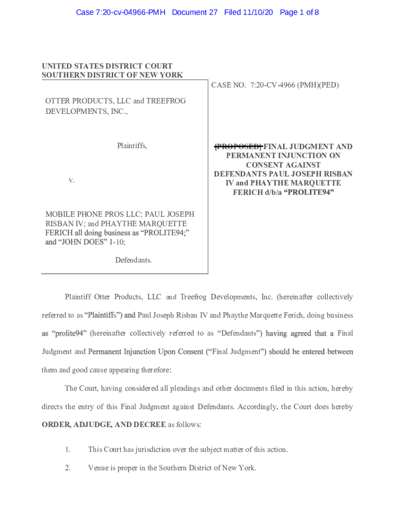Fillable Online Final Judgment and Permanent Injunction on Consent ...
