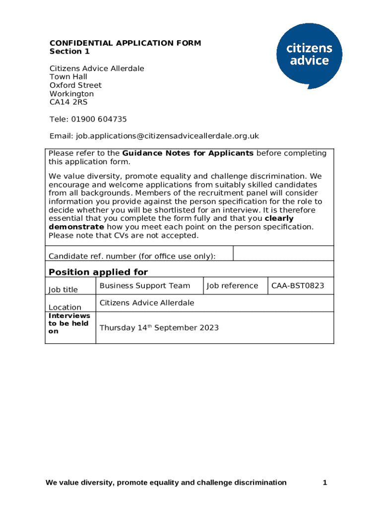 Confidential Application Doc Template | pdfFiller