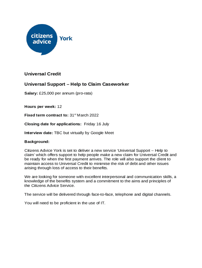 Universal Support Caseworker Person Specification Doc Template | pdfFiller