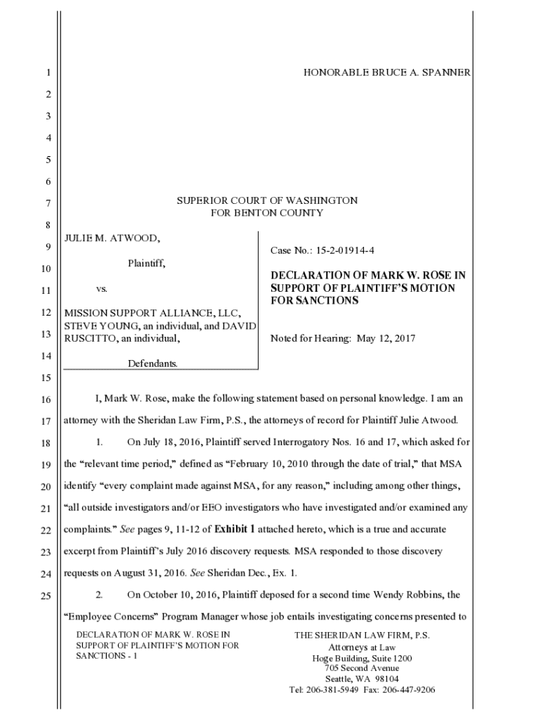 Fillable Online DECLARATION OF MARK W Fax Email Print - pdfFiller