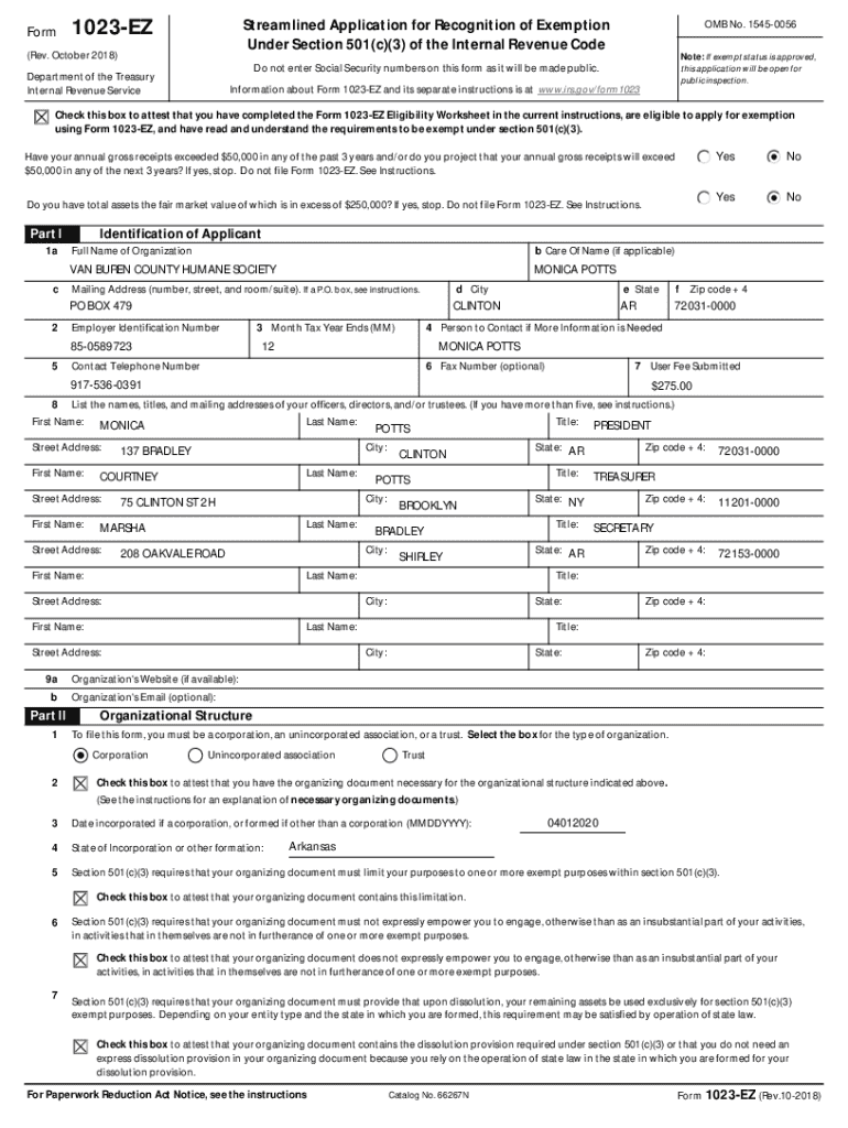 Fillable Online paygovform.pdf - Form 1023-EZ Streamlined Application ...