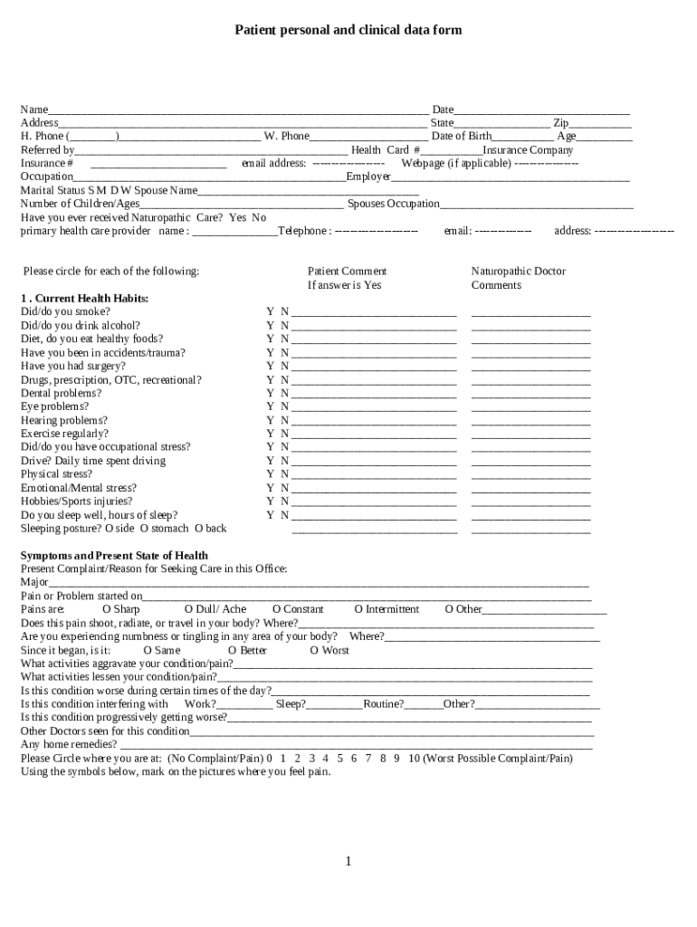 Patient Personal and Clinical Data Doc Template | pdfFiller