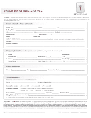 Fillable Online College Student Enrollment Form 2023 - Legal Directives ...