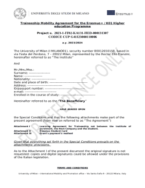 Erasmus+ Study - Mobility agreement Doc Template | pdfFiller
