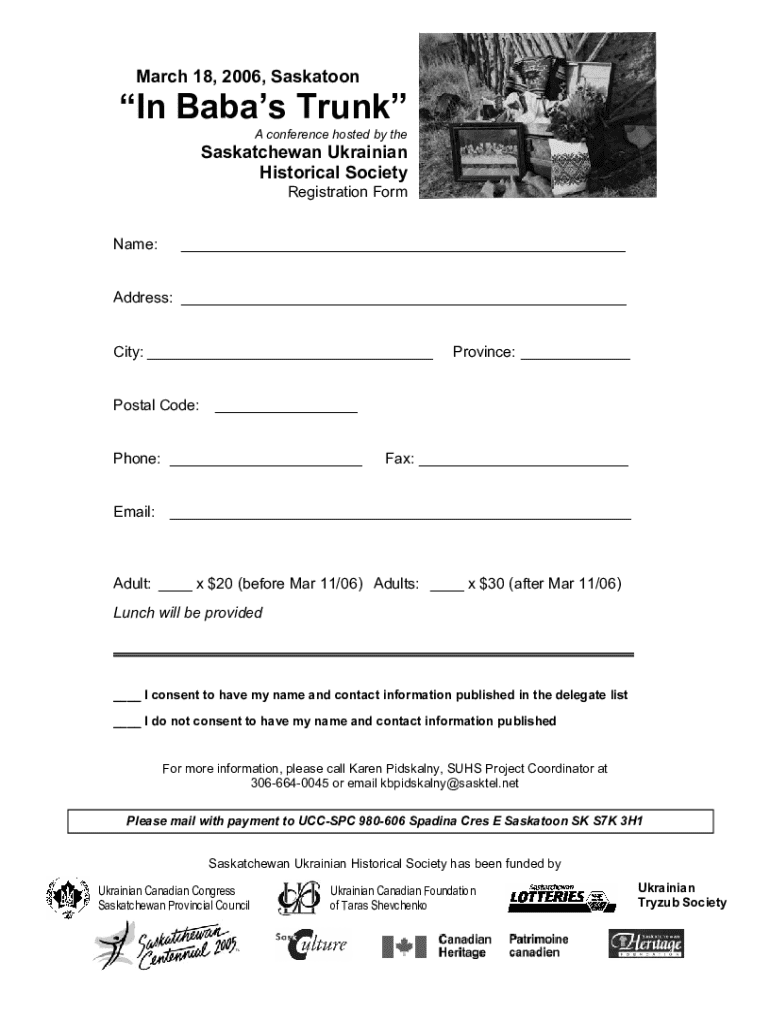 Fillable Online in Baba’s Trunk Conference Registration - Saskatchewan ...