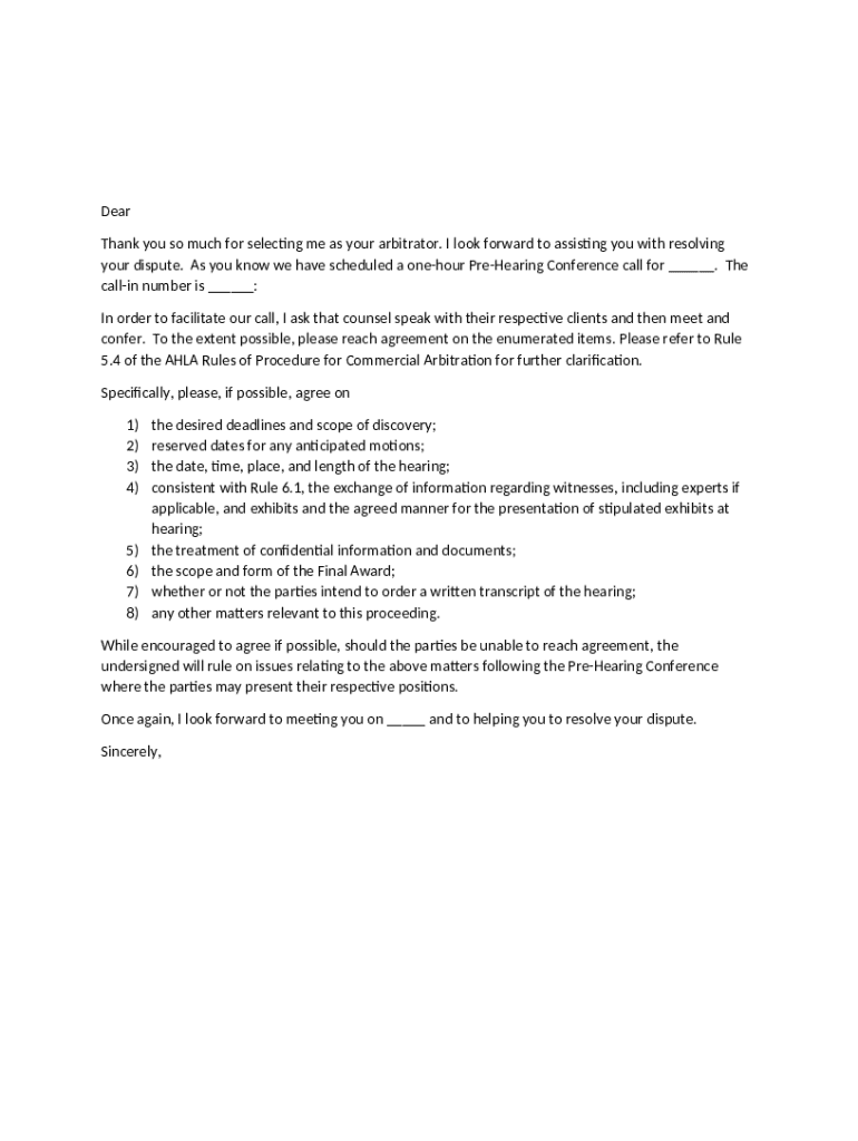 SAMPLE-ARBITRATION-ENGAGEMENT-LETTER. ... Doc Template | pdfFiller
