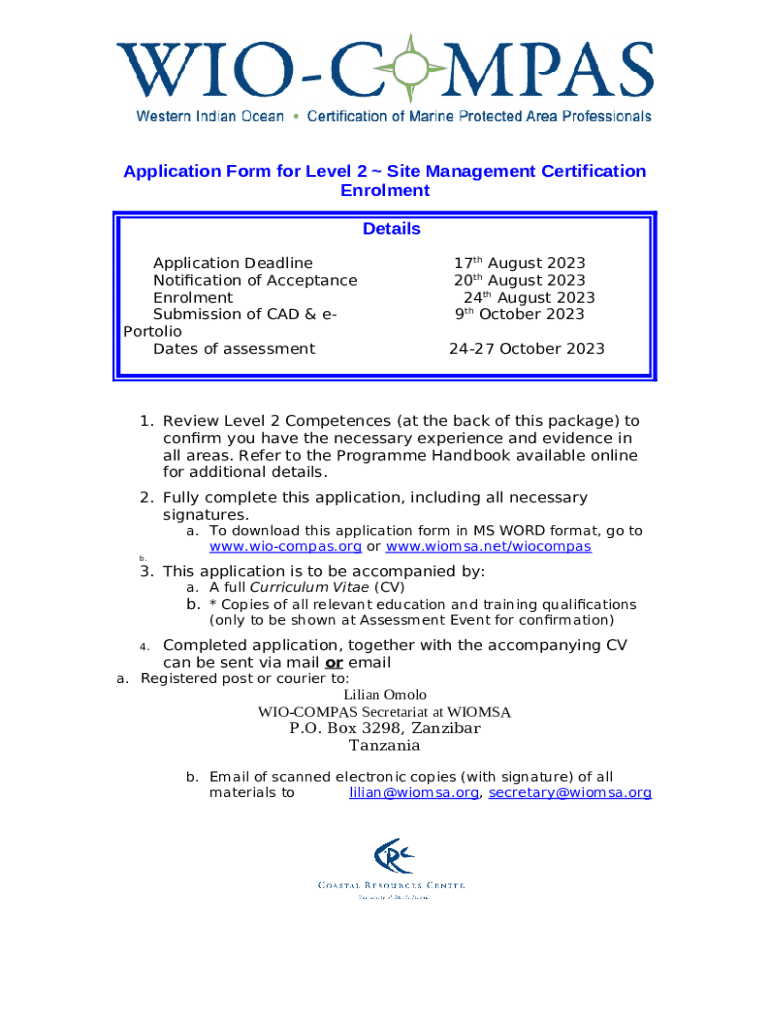 Application for Level 2 ~ Site Management Certification Enrolment Doc ...
