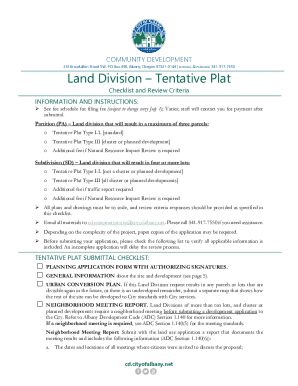 Fillable Online Albany Land Division Tentative Plat Review Criteria 2023 Fax Email Print - pdfFiller