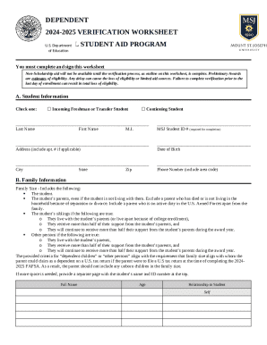 2024-2025 Verification Worksheet Doc Template | pdfFiller