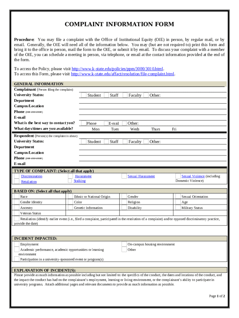 Complaint Ination Doc Template | pdfFiller