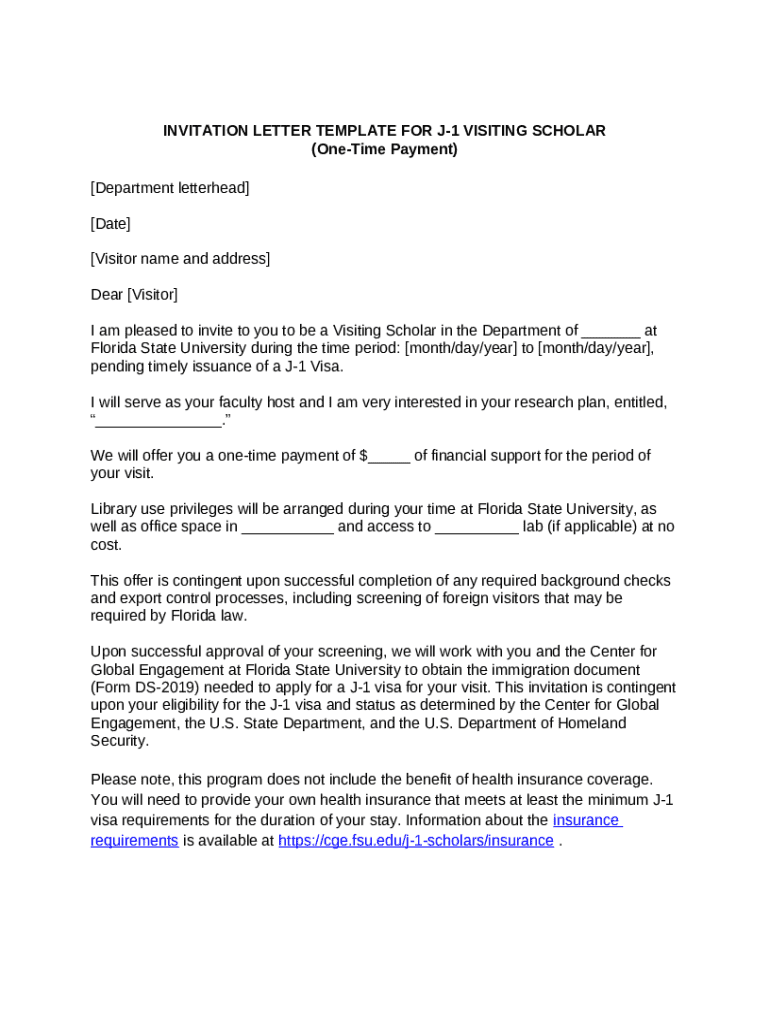 Invitation Letter Template for J-1 Visiting Scholar - global fsu Doc ...