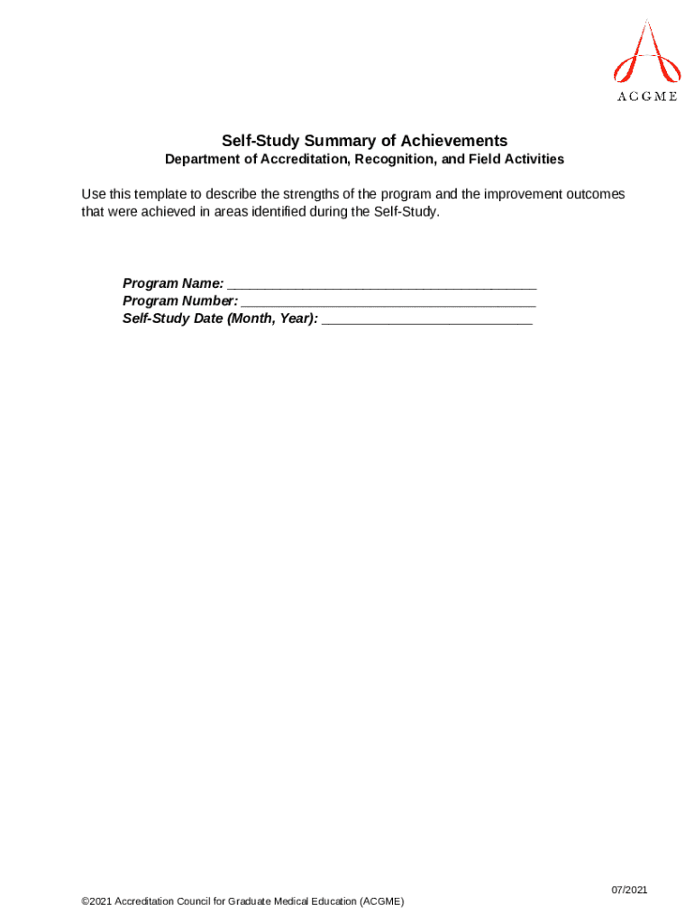 Self-study Summary of Achievements Doc Template | pdfFiller