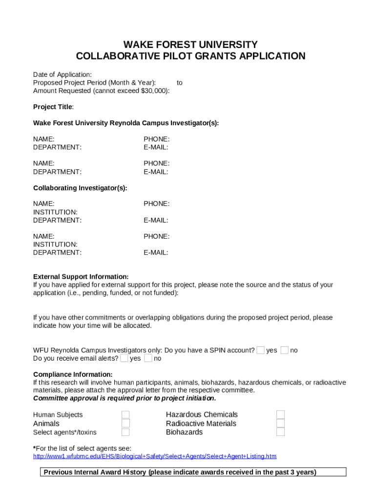 Collaborative Pilot Grants Application Doc Template | pdfFiller
