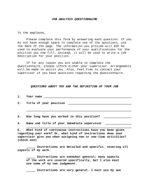 Job Analysis Questionnaire Doc Template | pdfFiller