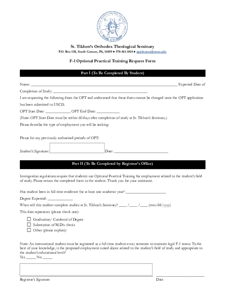 Fillable Online F-1 Optional Practical Training Request Form 2023 Fax ...