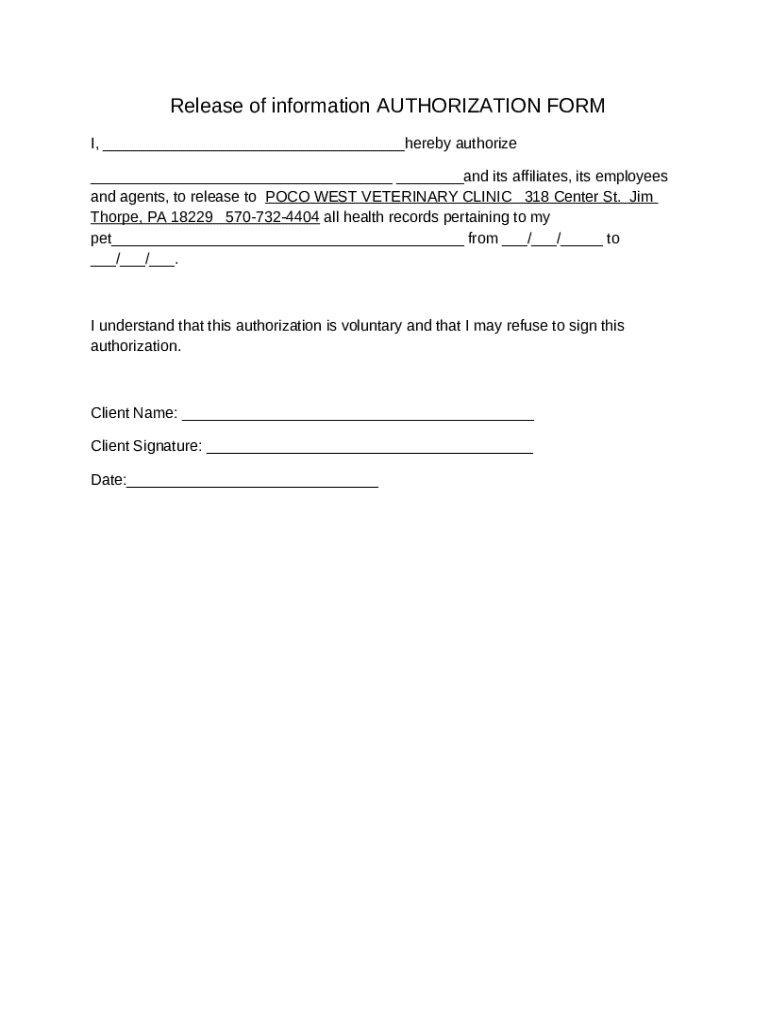 Release of Ination Authorization Doc Template | pdfFiller