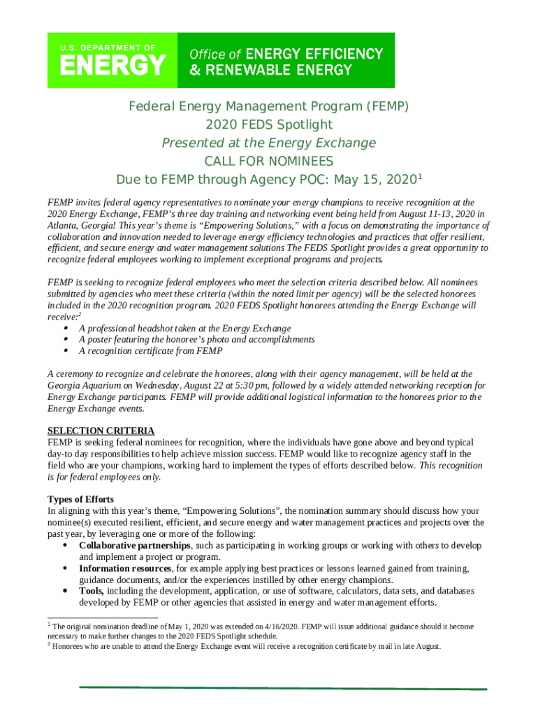 2020 Feds Spotlight Nomination Doc Template | pdfFiller