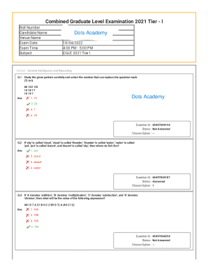 Fillable Online Combined Graduate Level Examination 2021 Tier I - Exam ...