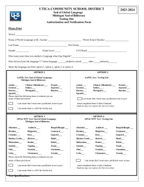 Fillable Online 2023-2024 Testing Out Authorization Form - Utica ...