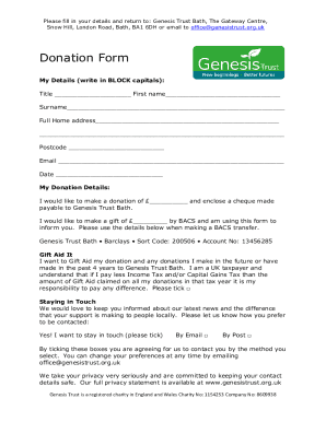 Fillable Online 2023 Donation Form for Genesis Trust Bath - Support Local Charity Fax Email ...