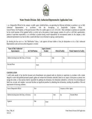 Duly Authorized Representative Application - deq louisiana Doc Template ...