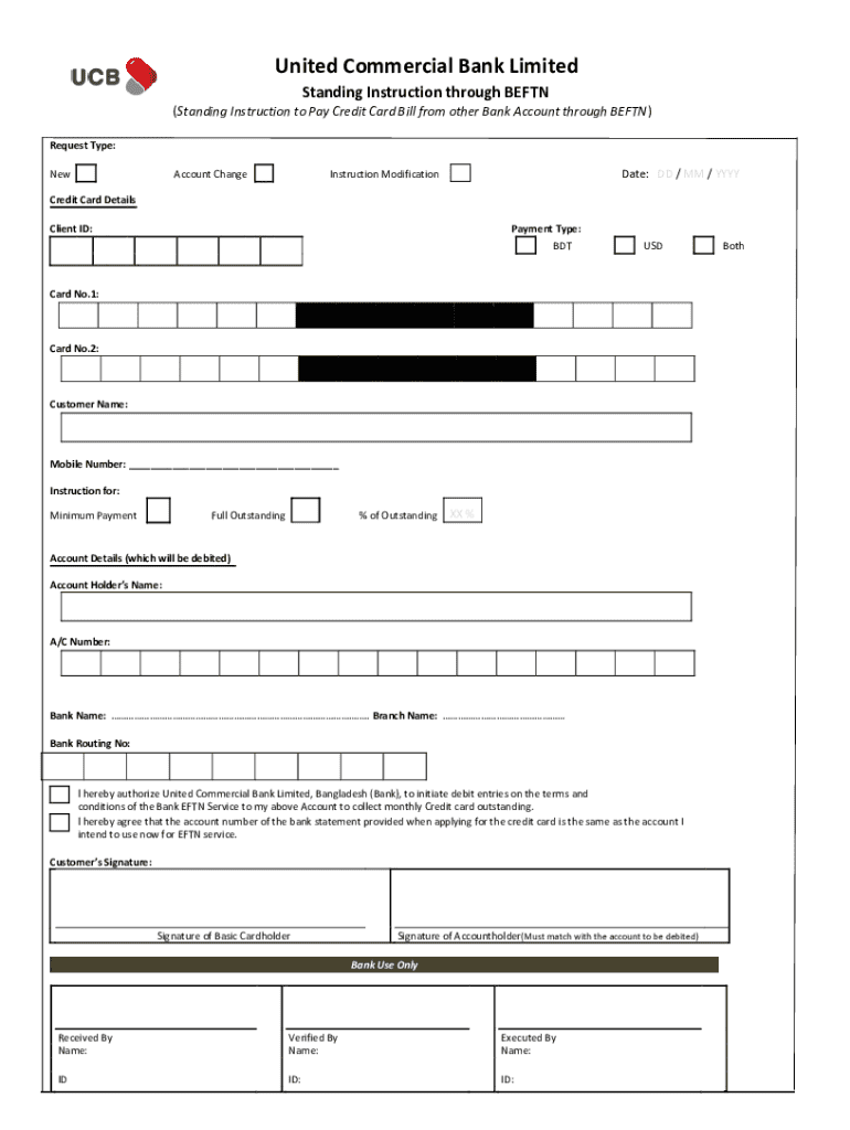 Fillable Online United Commercial Bank Beftn Service for Credit Card ...