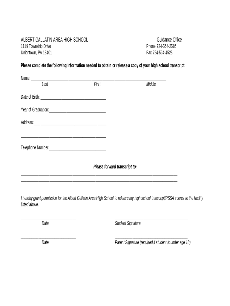 High School Transcript Request Doc Template | pdfFiller