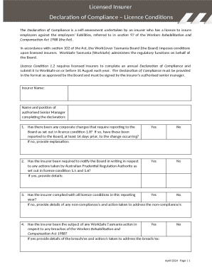 Declaration of Compliance - worksafe tas gov Doc Template | pdfFiller