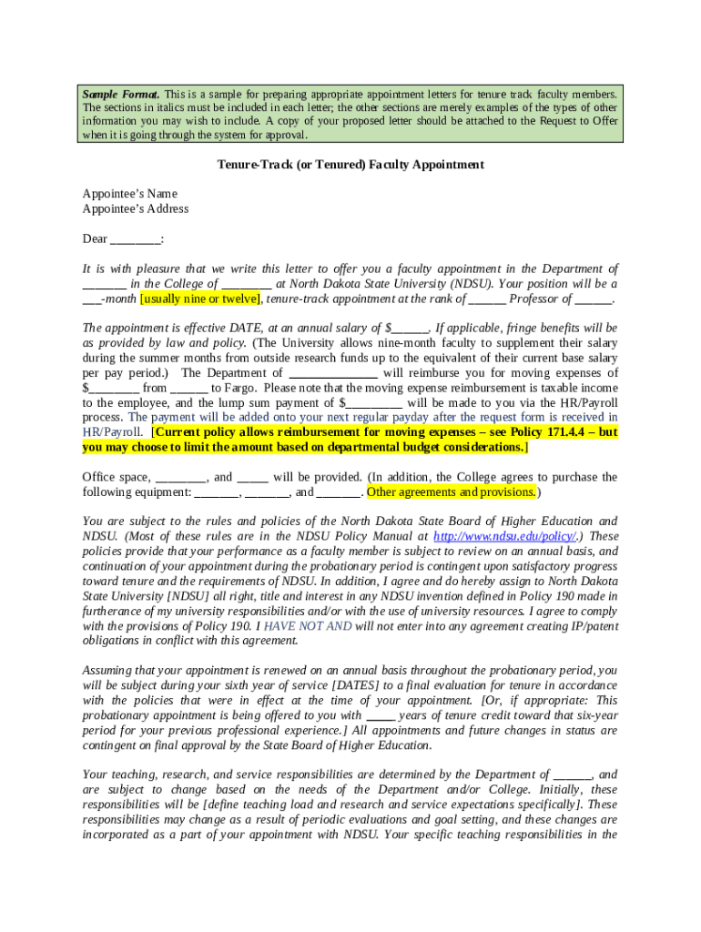Appointment Letter Template for Tenure Track Faculty Doc Template ...