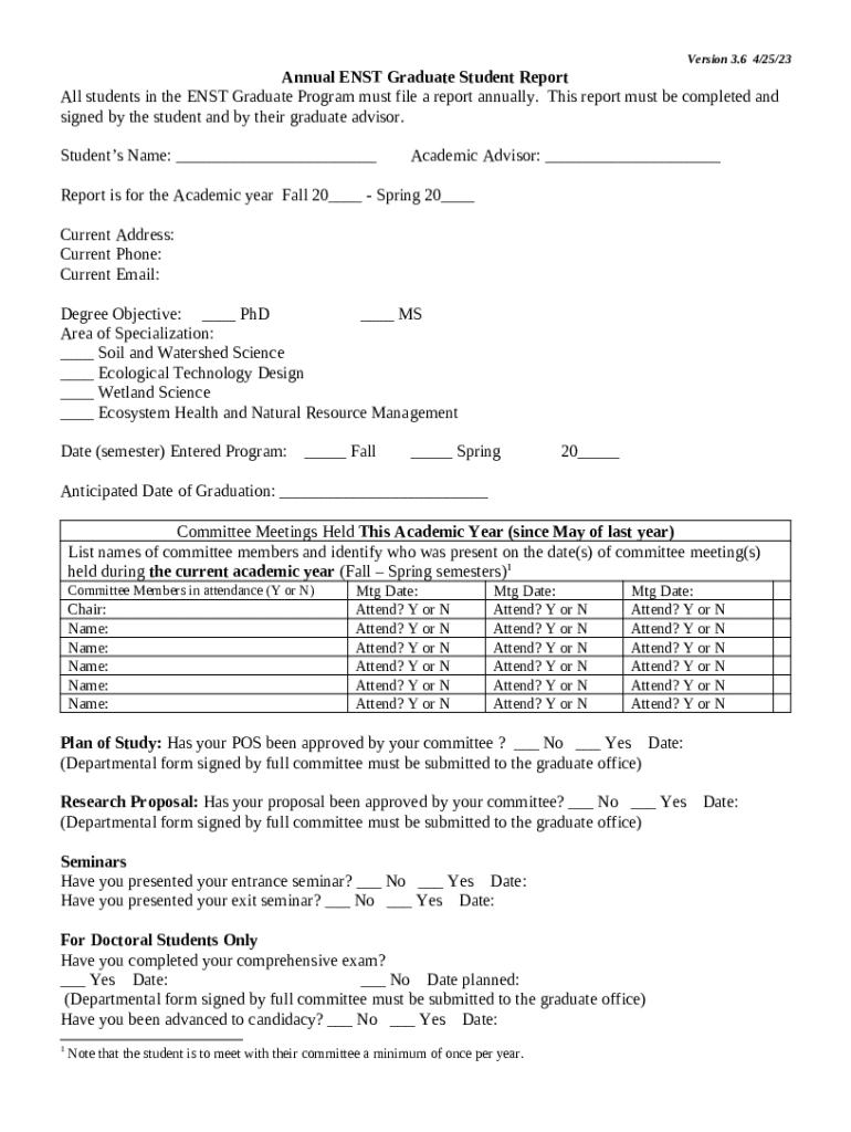 Annual Enst Graduate Student Report - enst umd Doc Template | pdfFiller