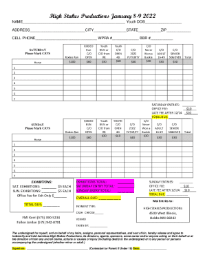 Fillable Online High Stakes Productions Rodeo Entry Form 2022 - Enter ...