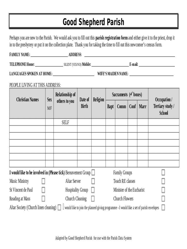 Parish Registration Doc Template | pdfFiller