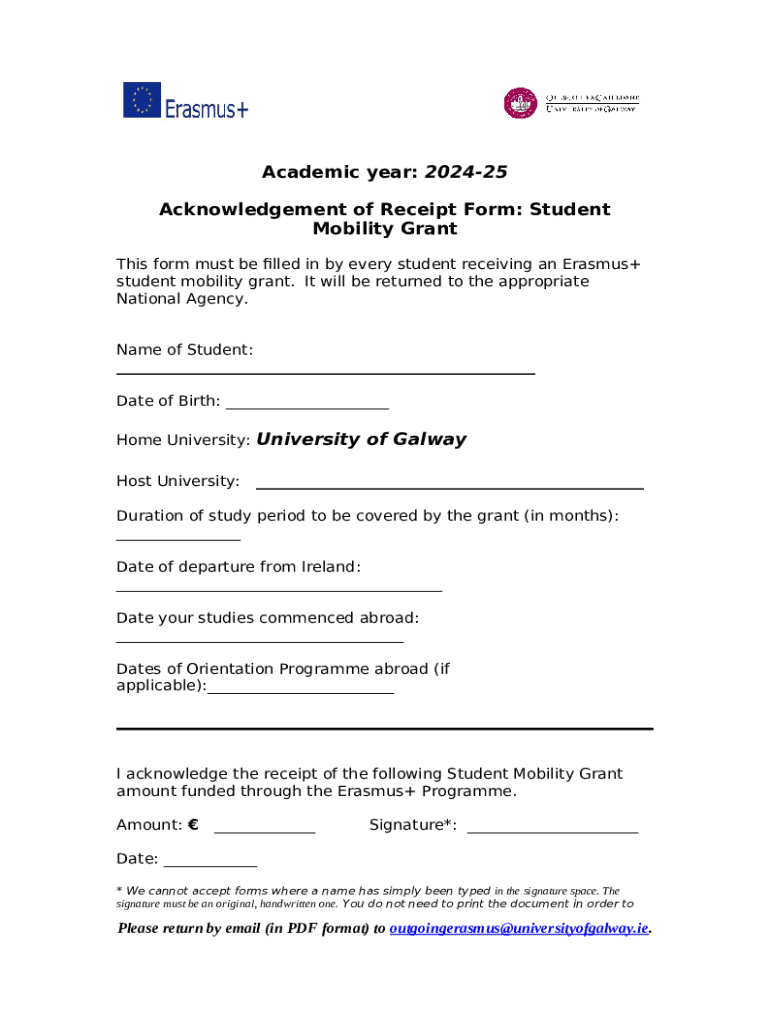 Acknowledgement of Receipt : Student Mobility Grant Doc Template ...