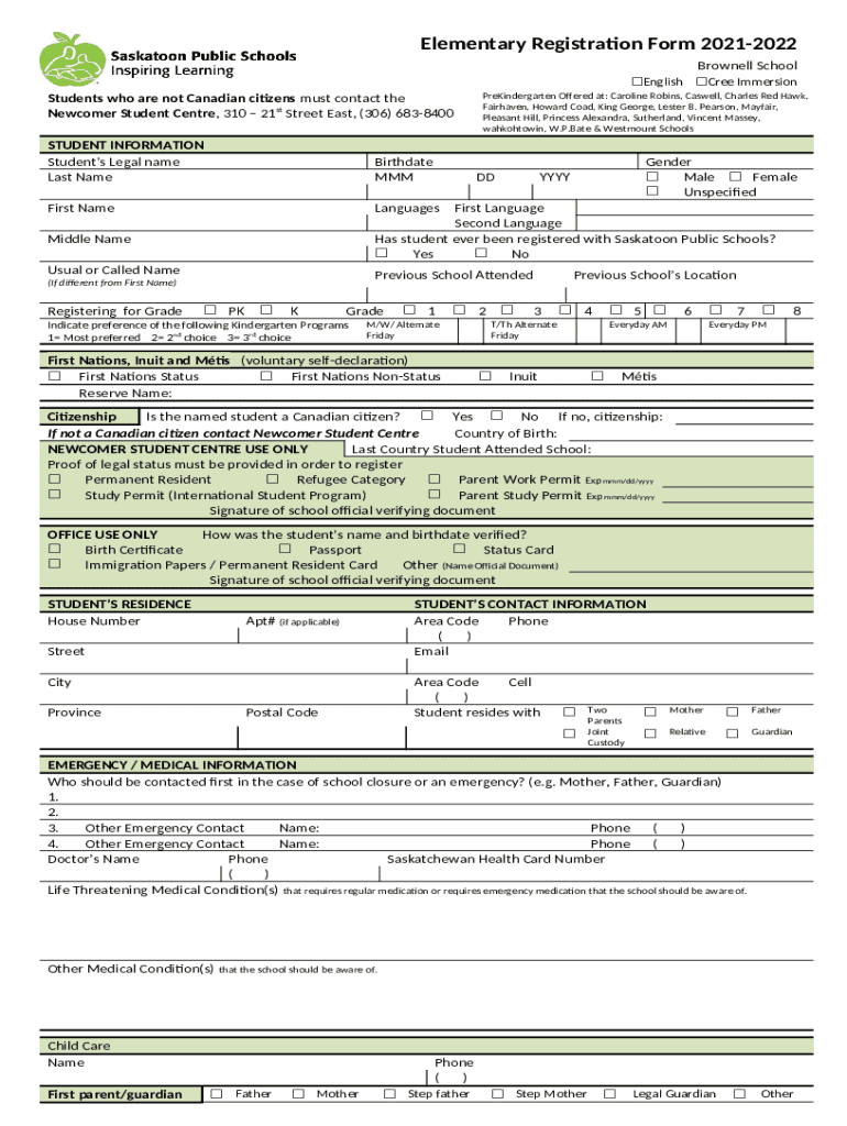 Elementary Registration Doc Template | pdfFiller