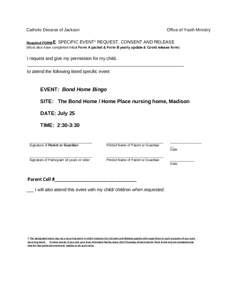 E Specific Event Request, Consent and Release Doc Template | pdfFiller