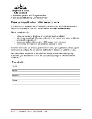 Major Pre-application Initial Enquiry Doc Template | pdfFiller