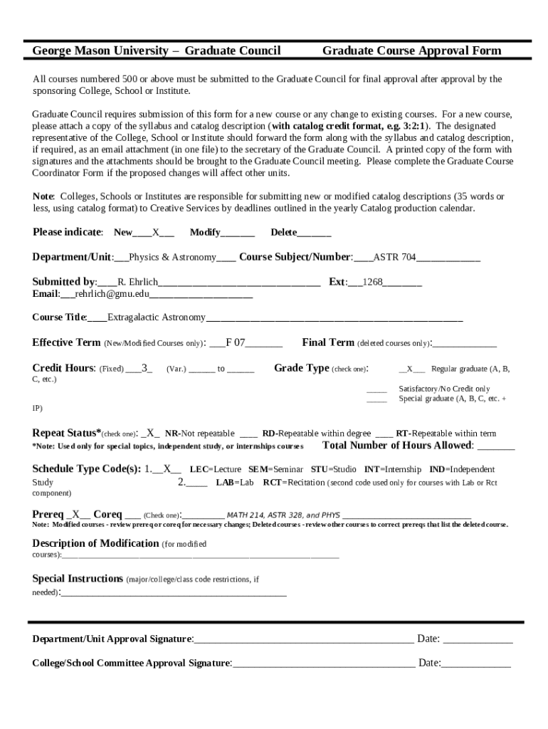 Graduate Course Approval - web cos gmu Doc Template | pdfFiller