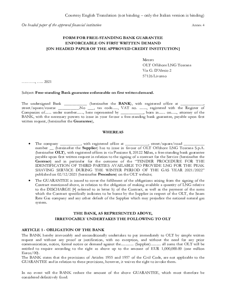 Fillable Online Annex I: Bank Guarantee Template Fax Email Print ...